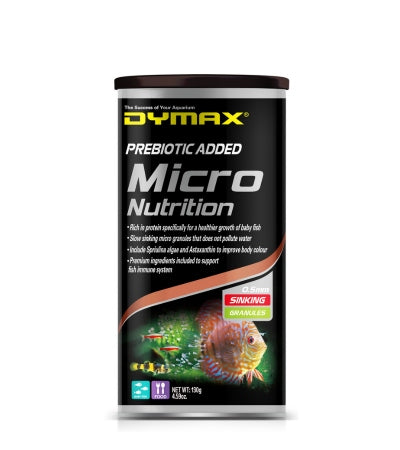Dymax Micro Nutrition 130g Sinking Granule (0.3mm) – Hurstville Aquarium